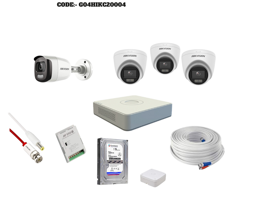 HIKVISION 2MP COLORVU 3 DOME 1 BULLET CCTV CAMERA KIT FULL COMBO KIT ...